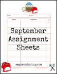 September Assignment Sheets - Amy's Wandering