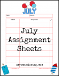 July Assignment Sheets - Amy's Wandering